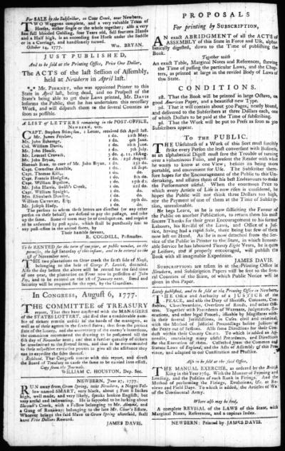 The North-Carolina gazette. (Newbern [i.e. New Bern], N.C.) 1768-1778 ...